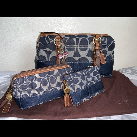Coach | Bags | Signature Striped Blue Denim Coach Bag | Poshmark